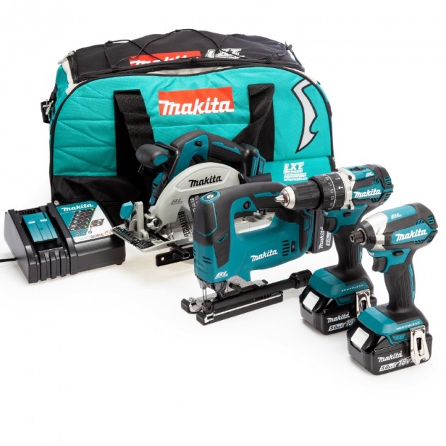 Makita 18V LXT 4-delers børsteløs verktøysett (3 x 5,0Ah batterier ...
