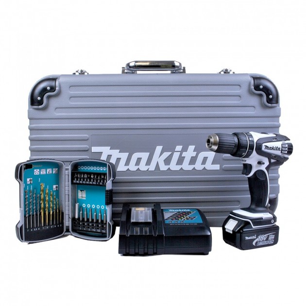 Makita DHP482RFE 18V drillsett med bits og borsett (1 x 3Ah batteri ...