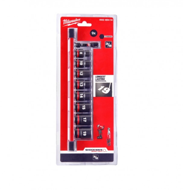 Milwaukee 4932480454 3/8" Shockwave kraftpipe sett (9 deler) | Prohandel AS